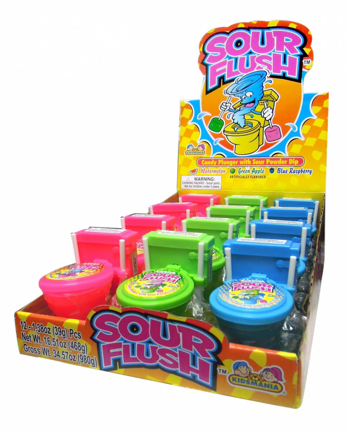 Sour Flush Candy 12 x 39 g - BØRNESLIK - Slikboden ApS